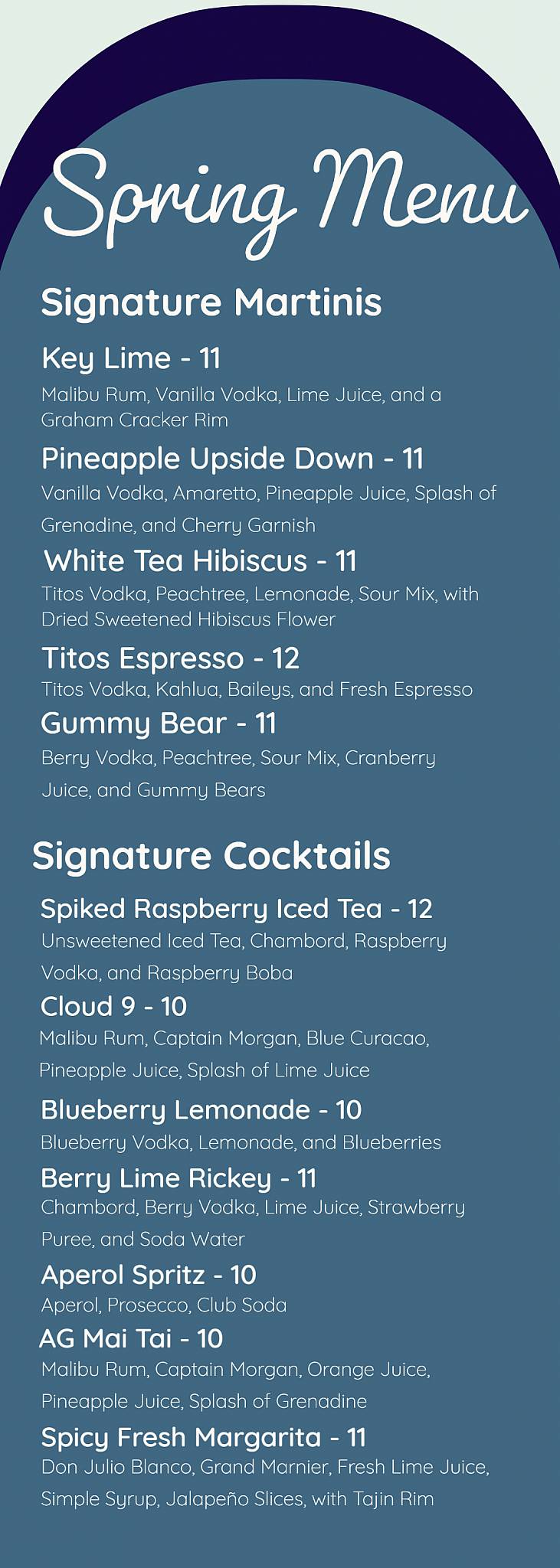 Menu at The Airport Grille restaurant, New Bedford, Airport Road