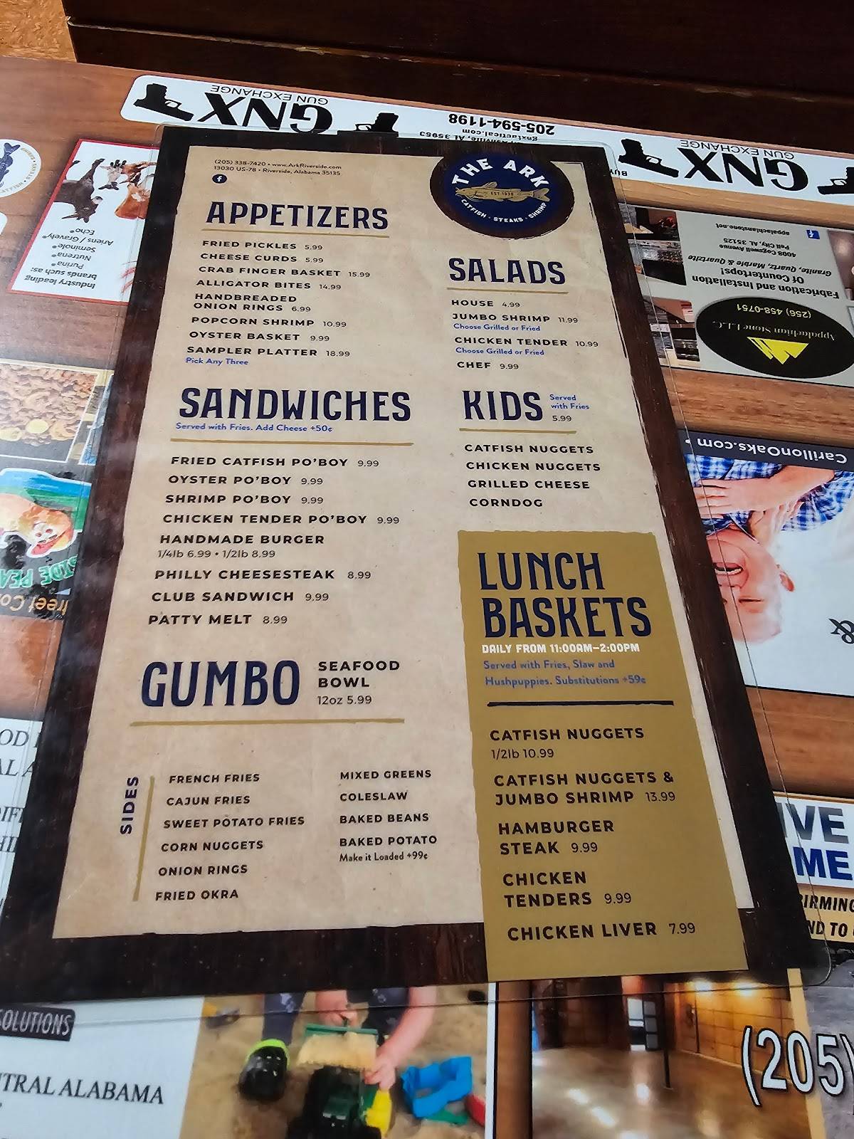 Menu at The Ark restaurant, Riverside, US-78