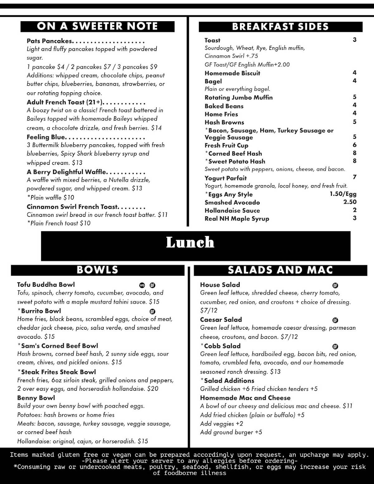 Menu at The Brunch Club, Dover