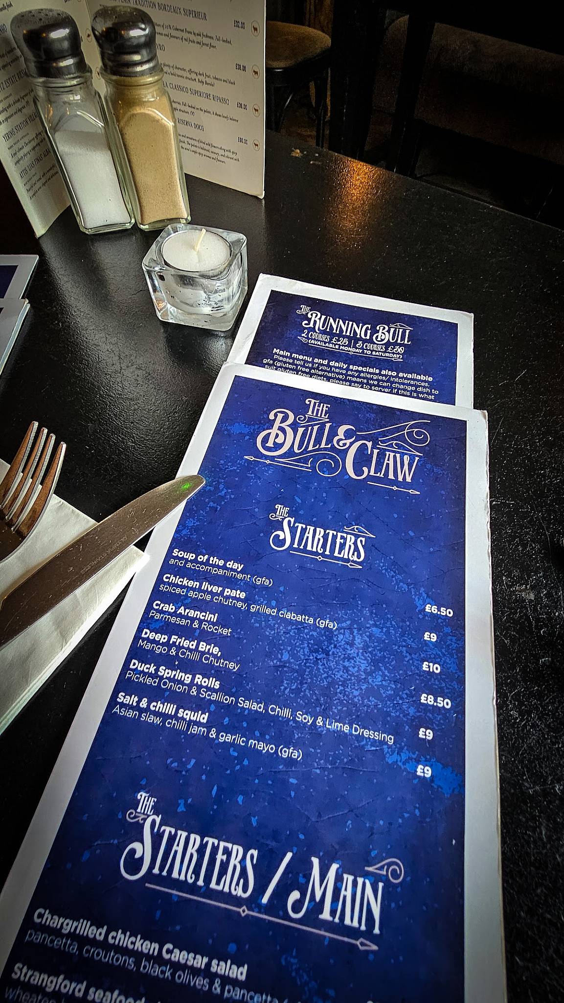 Menu at The Bull & Claw Donaghadee restaurant, Donaghadee