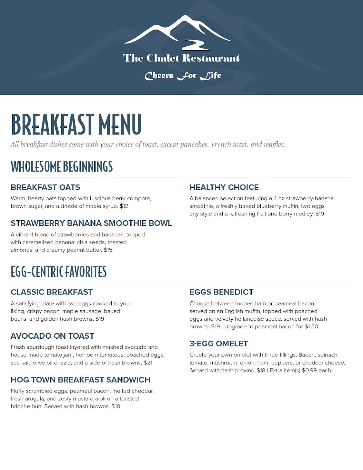 Menu at The Chalet Restaurant, Kitimat