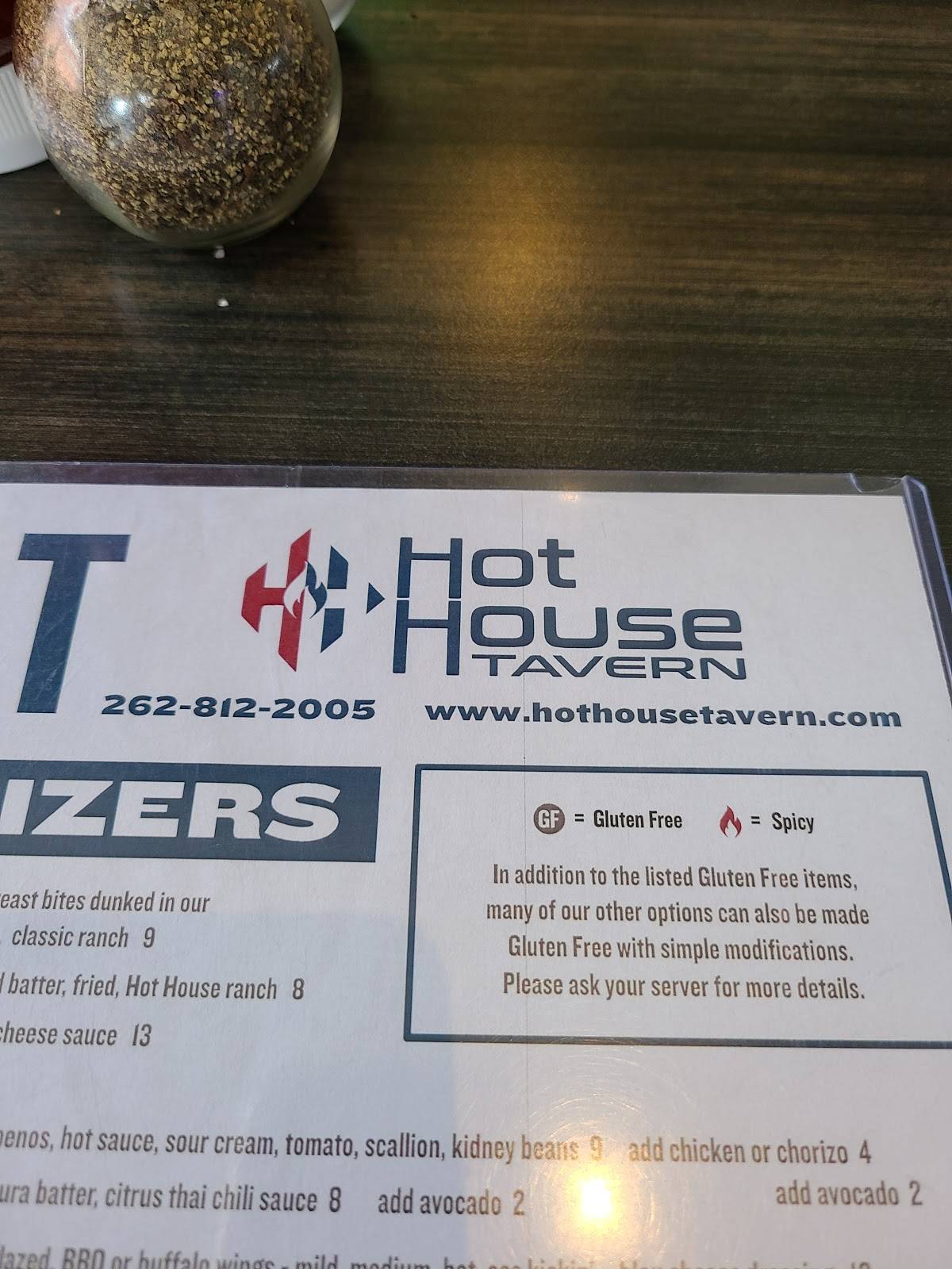 Menu at The Hot House Tavern restaurant, Menomonee Falls