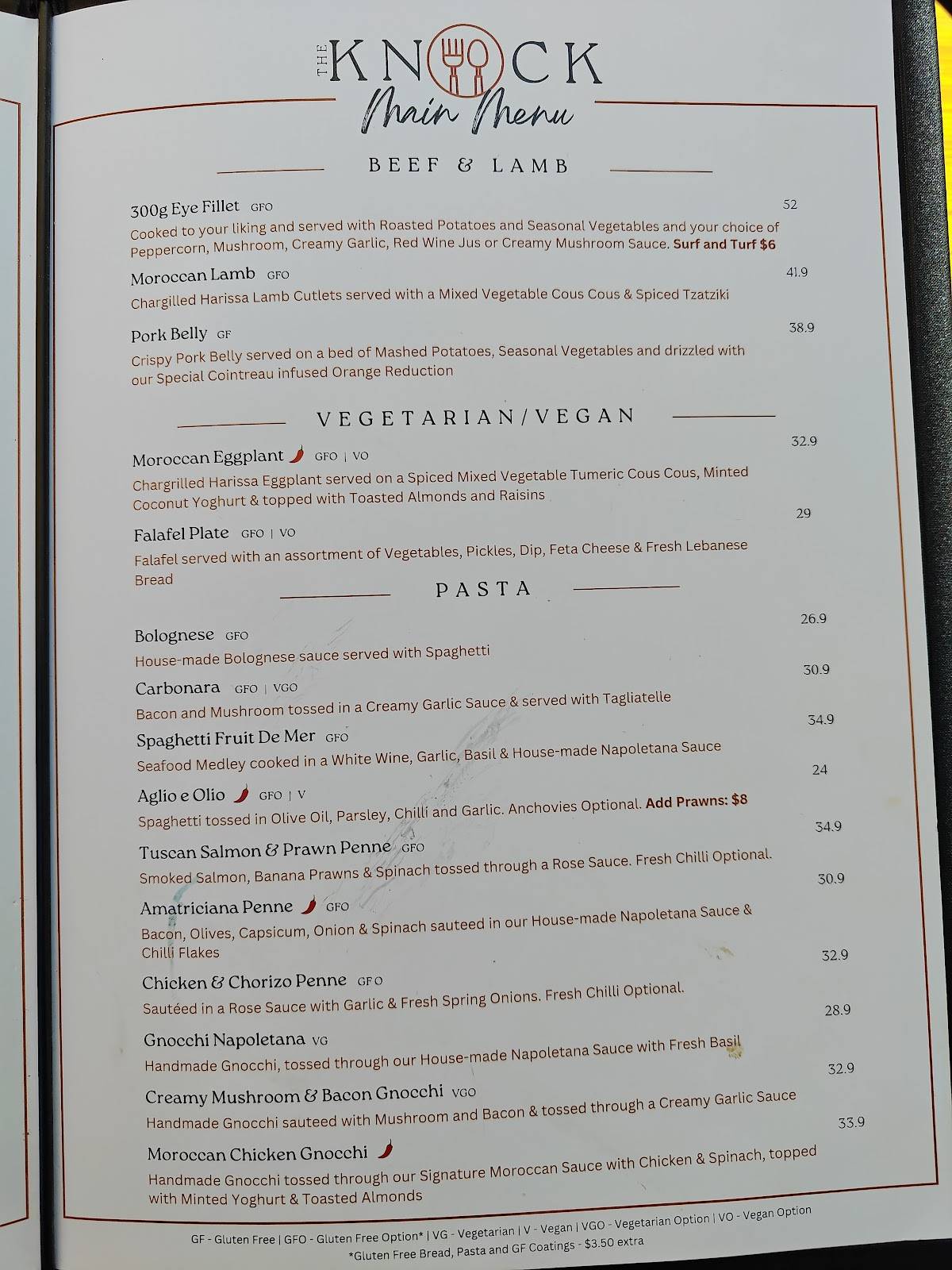 Menu at The Knock Restaurant, Rockingham
