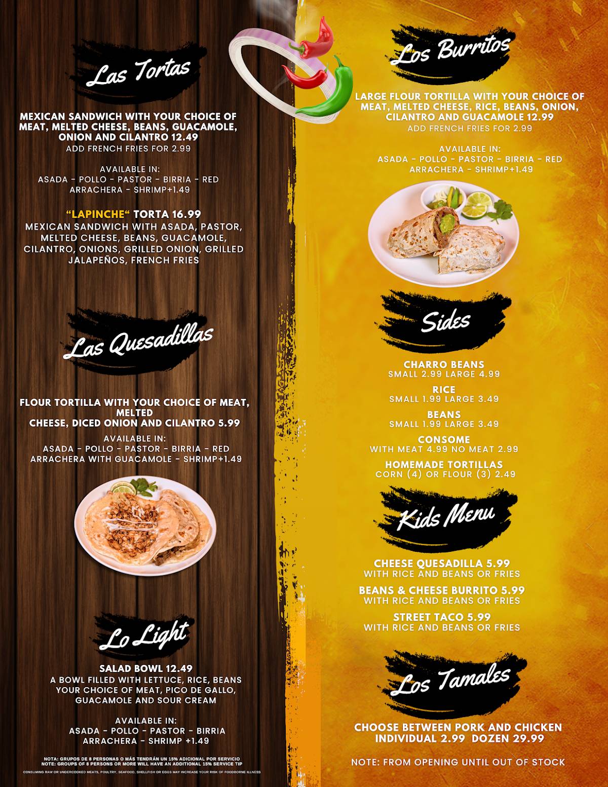 Menu at The Real Taco restaurant, Bixby