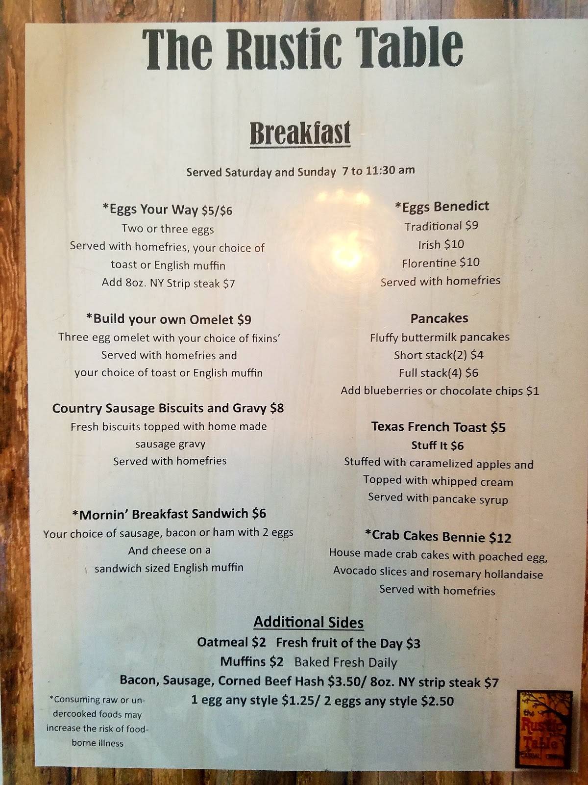 Menu at The Rustic Table restaurant, Winchester