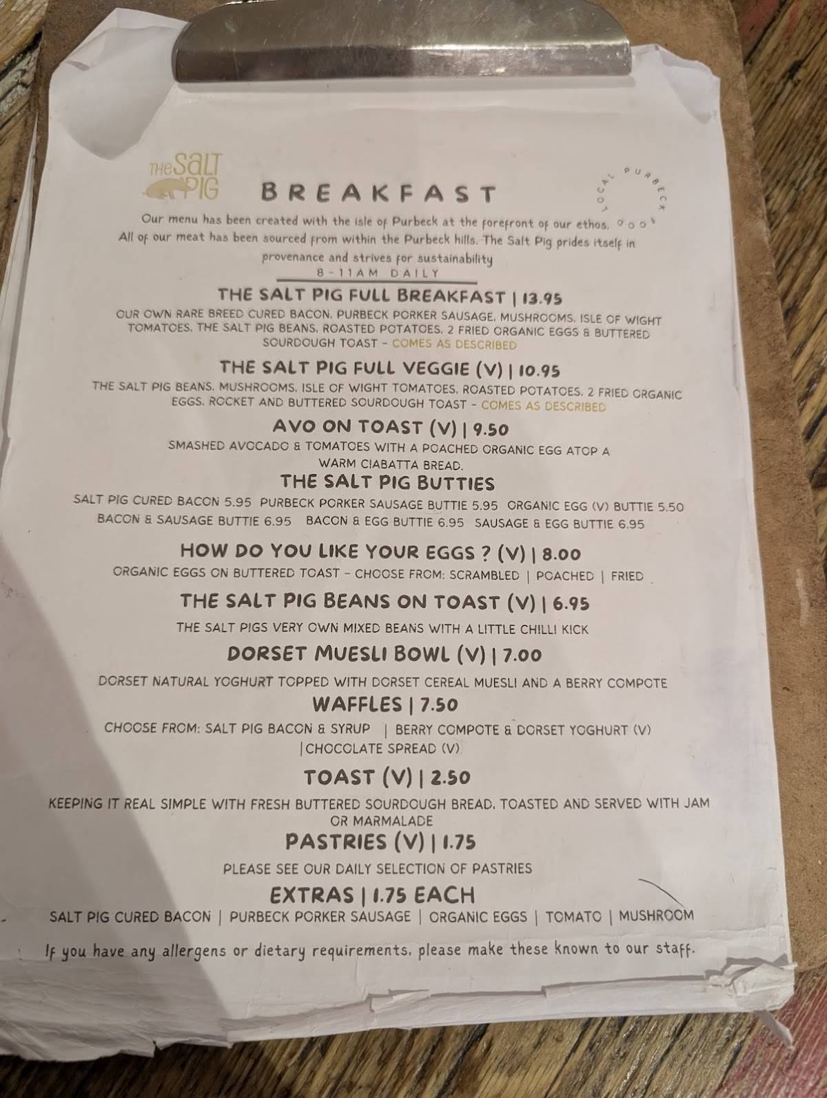 Menu at The Salt Pig Too restaurant, Swanage