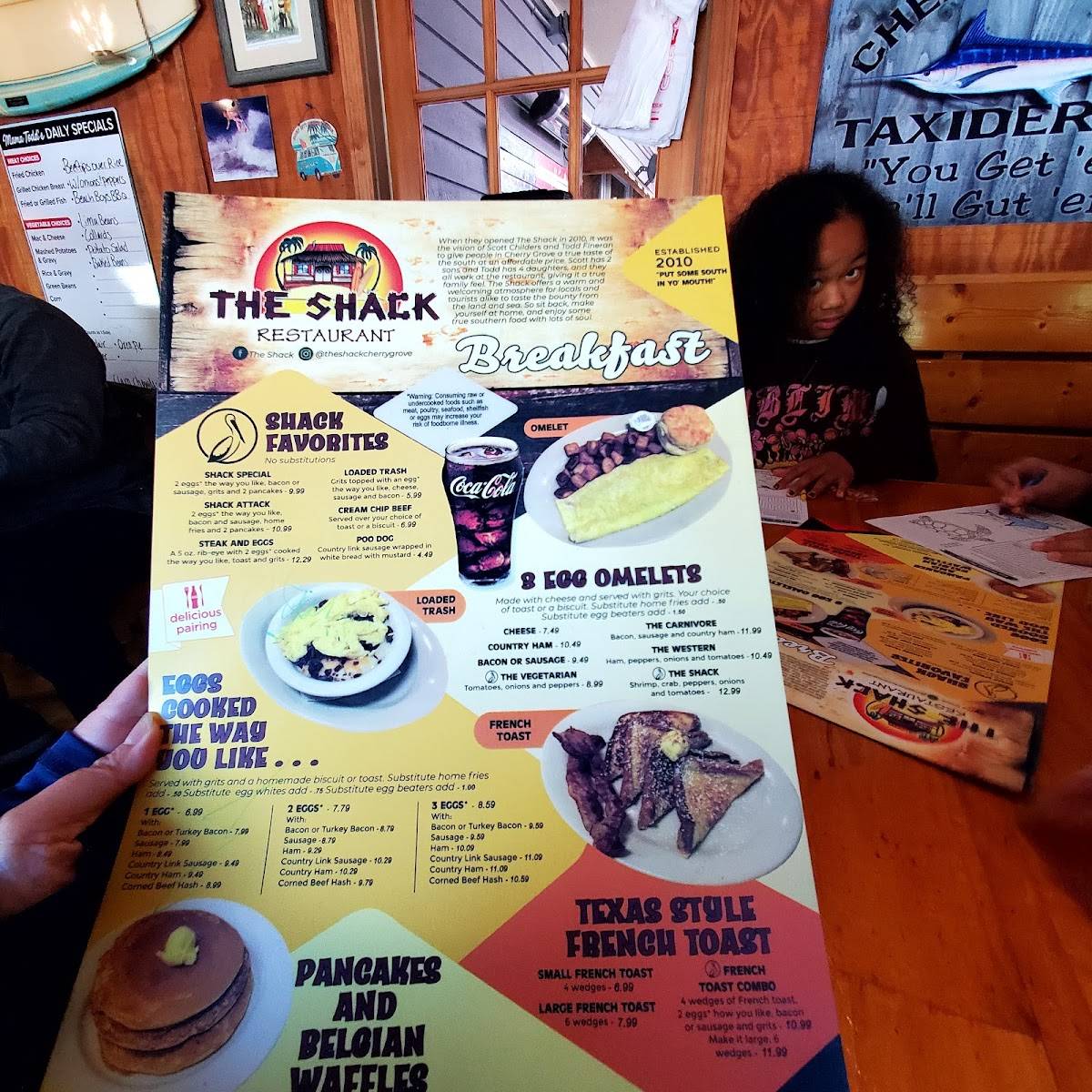 Menu at The Shack restaurant, North Myrtle Beach, Sea Mountain Hwy