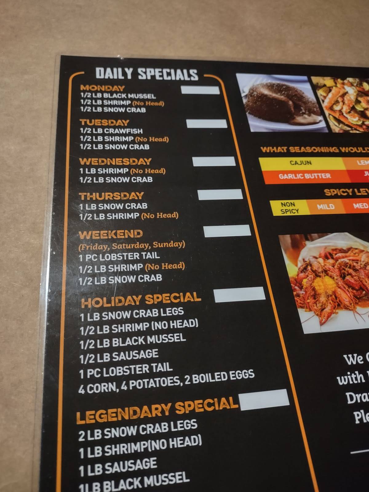 Menu at The Crab 99 restaurant, Hagerstown