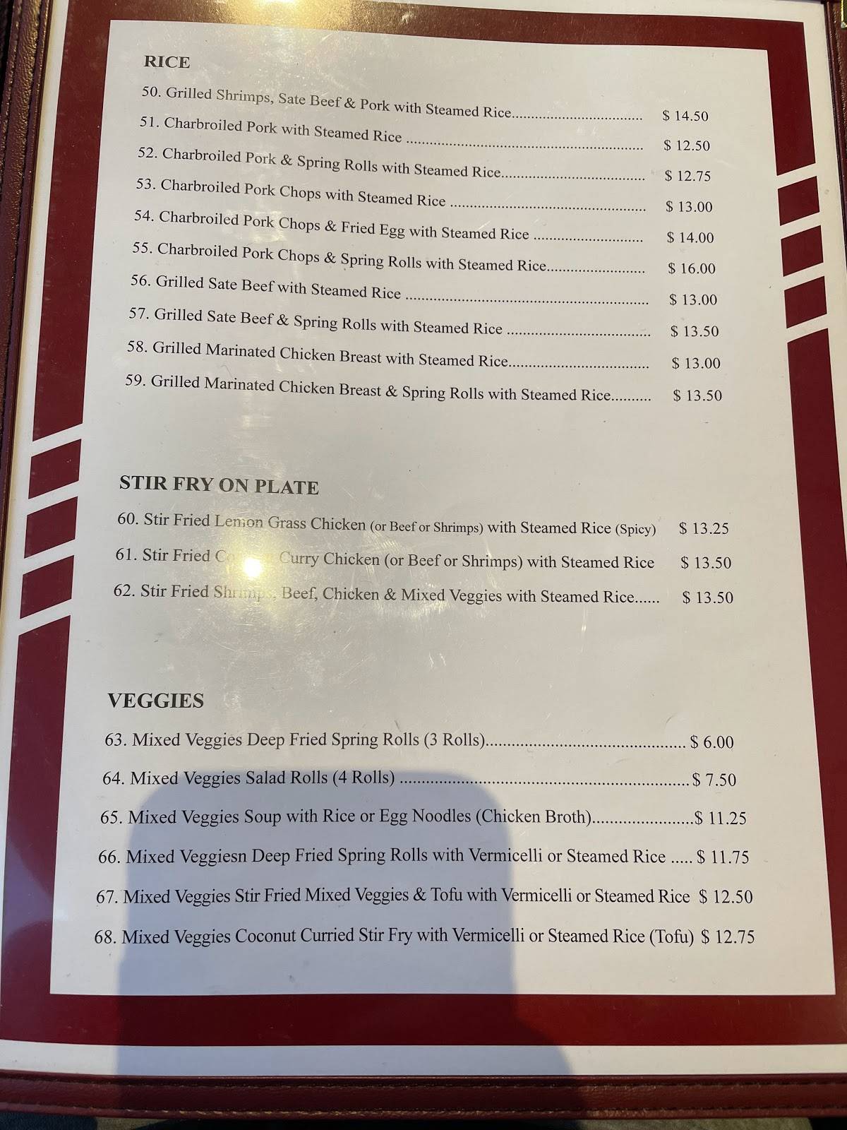 Menu at Thuy Tien Restaurant, Medicine Hat
