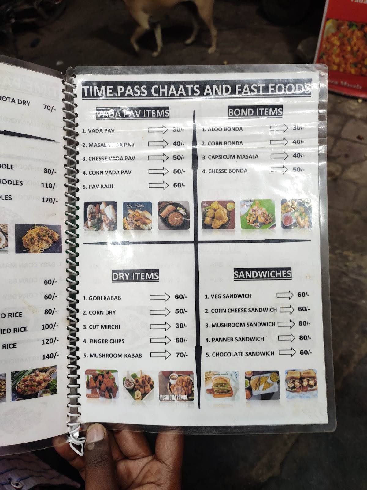 Menu at Time Pass Chats, Ballari