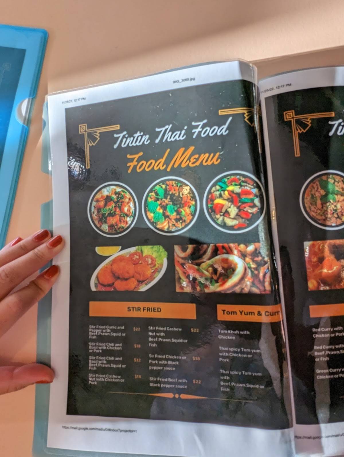 Menu at TinTin Thai Food restaurant, Mount Isa