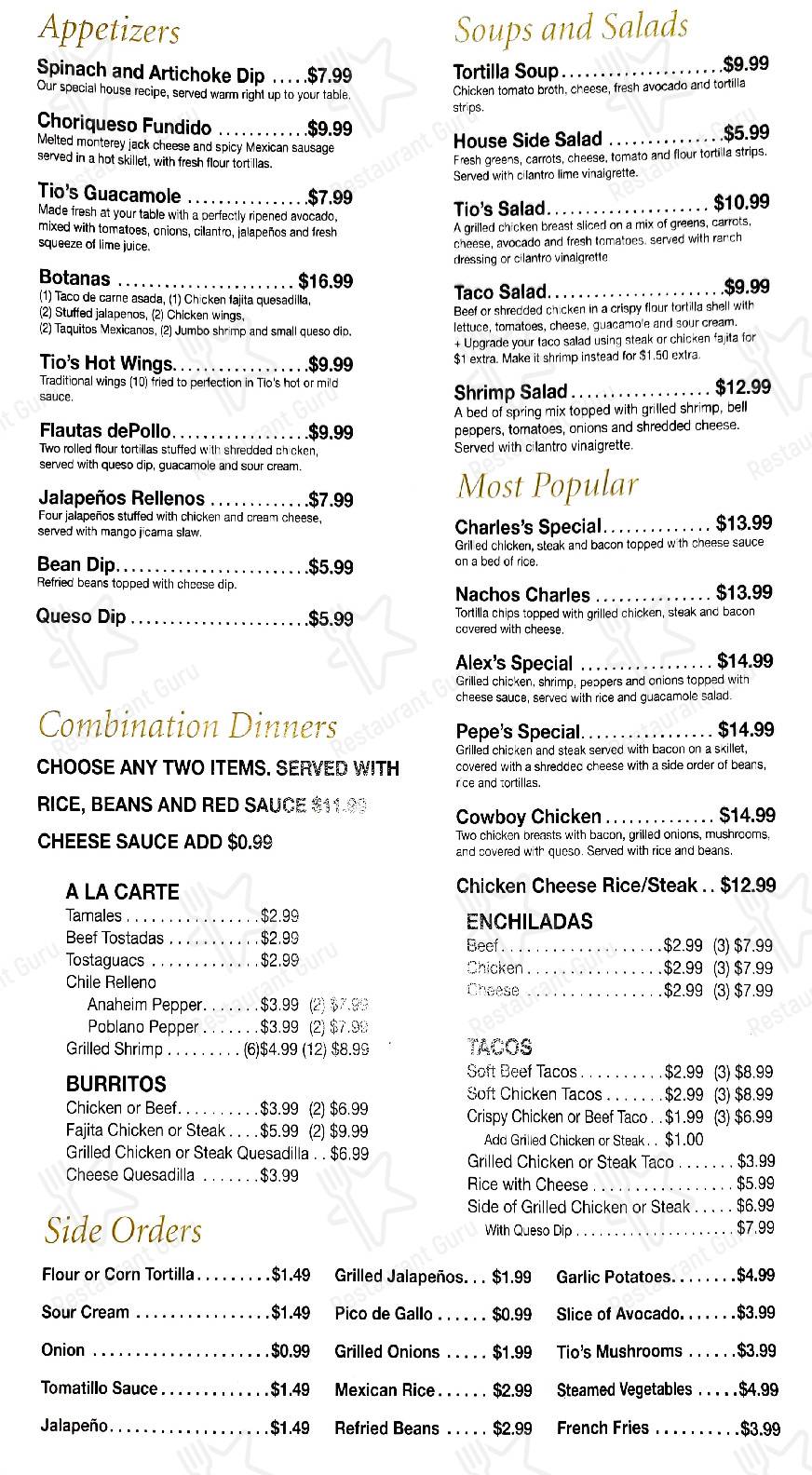 Menu at Tios Bar & Grill, Poplar Bluff