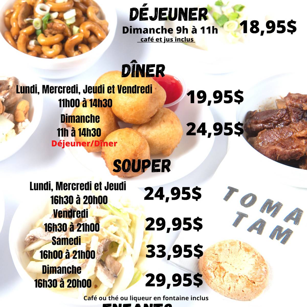 Menu au Restaurant Tomas Tam Inc, Québec, Wilfrid-Hamel Blvd