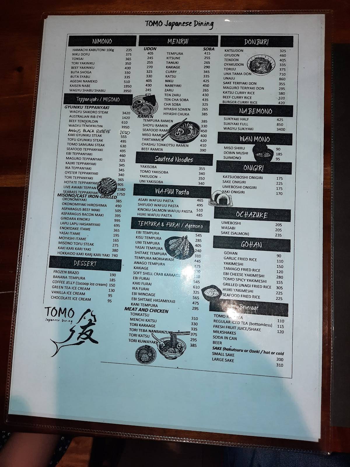 Menu at Tomo Japanese Dining restaurant, San Juan