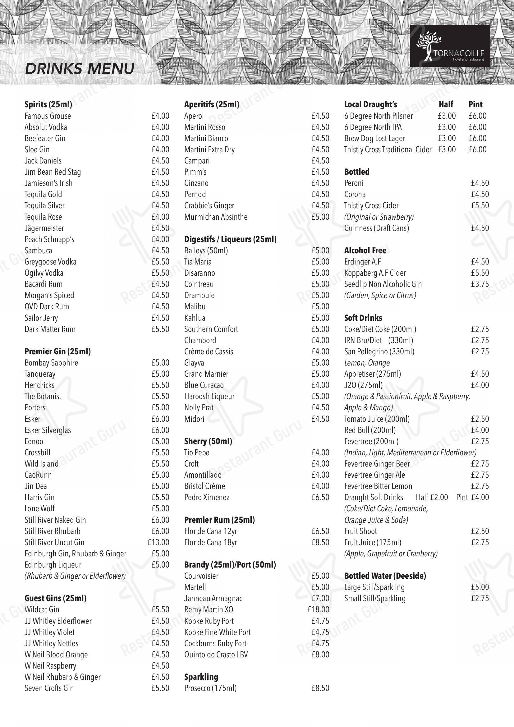 Menu at Tor-Na-Coille Hotel restaurant, Banchory