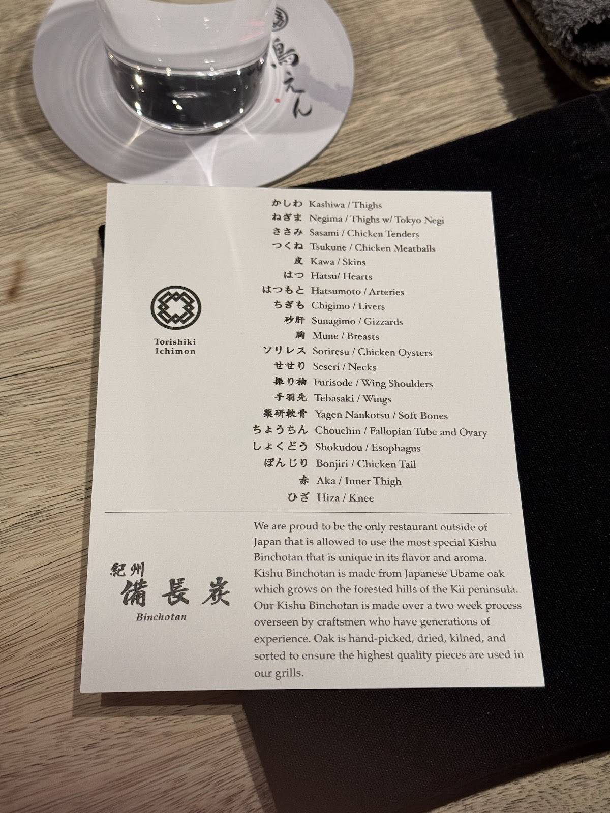 Menu at Torien restaurant, New York City, 292 Elizabeth St