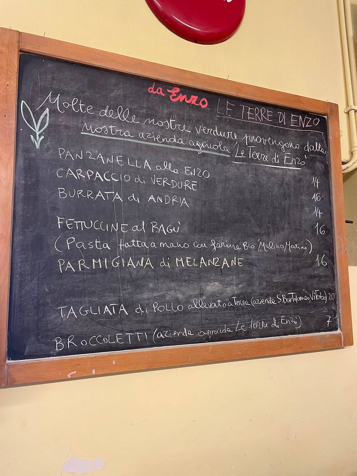 Menu at Trattoria Da Enzo al 29 restaurant, Rome