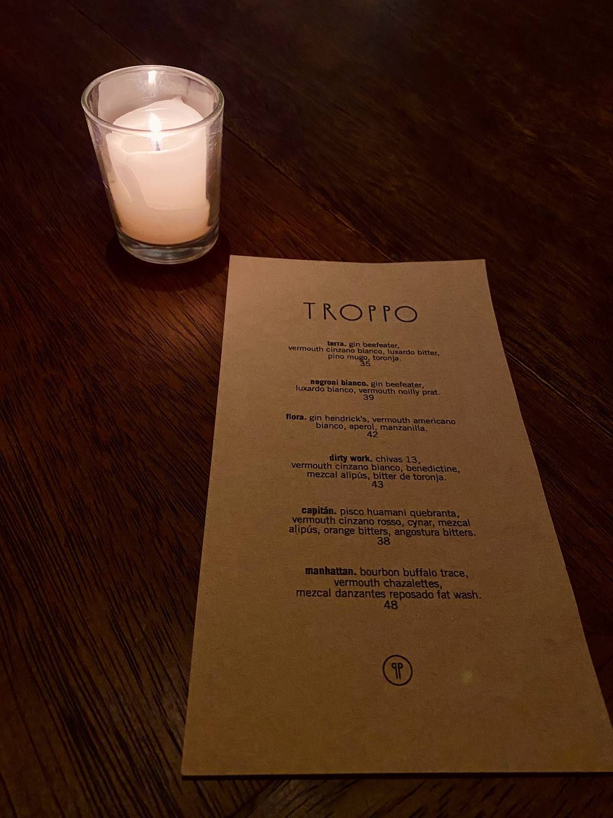 Carta de Troppo Restaurante, San Isidro