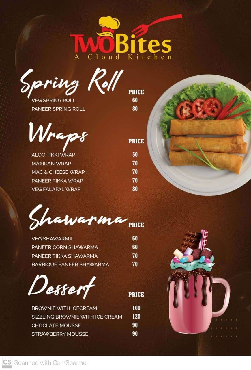 Menu at Two Bites, Kosli