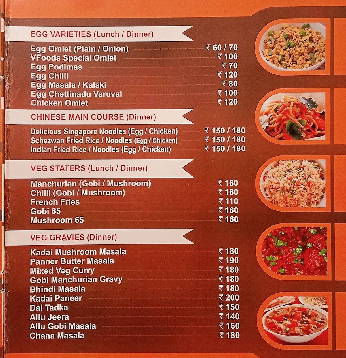 Menu at VFoods Restaurant, Puducherry