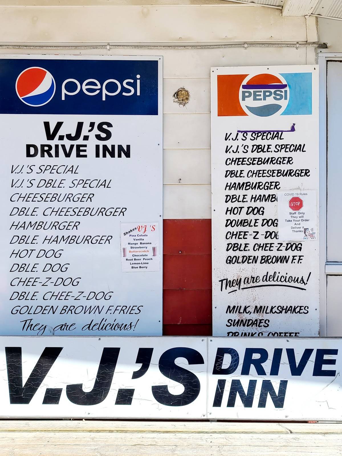 Menu at VJ's Drive Inn restaurant, Winnipeg
