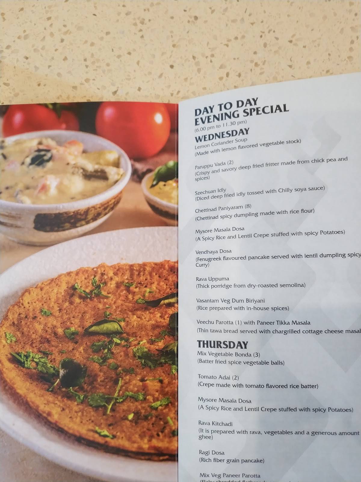 Carta de Vasanta Bhavan Vegetarian Restaurant Al Quasis Dubai, Dubai ...