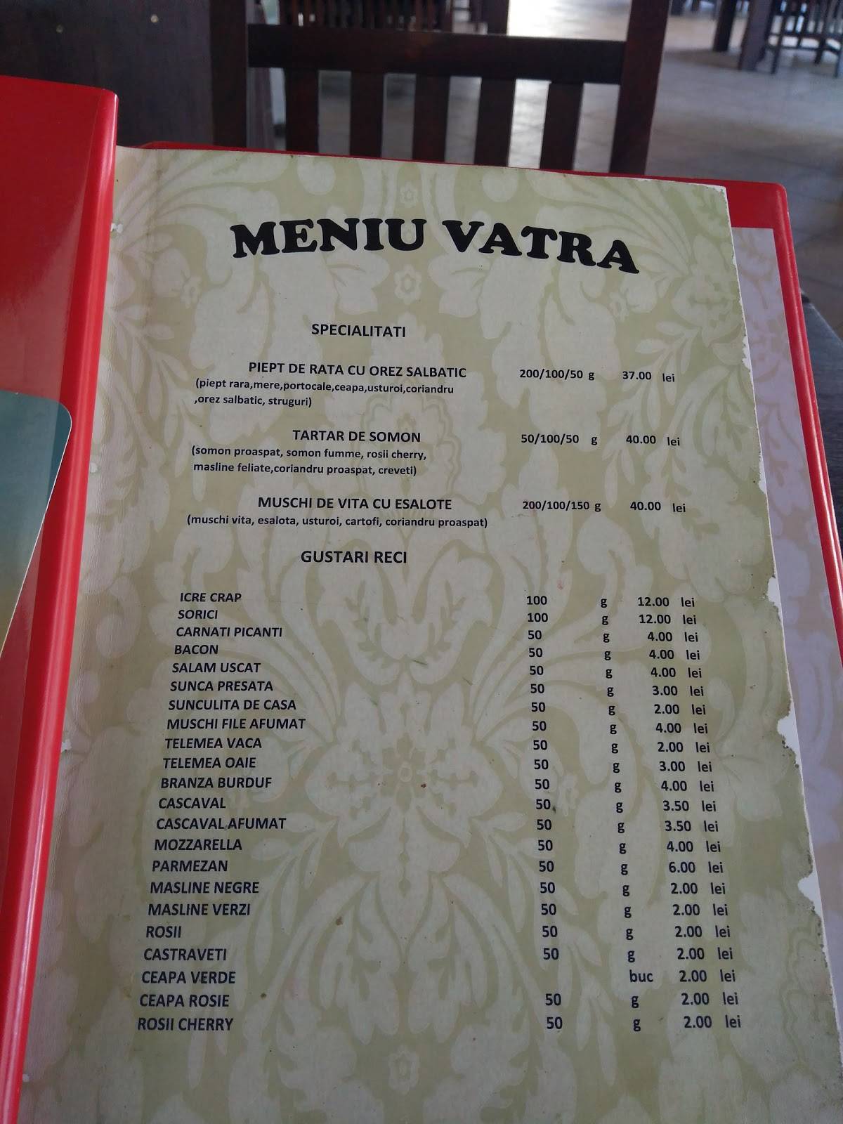 Menu at Restaurant Vatra, Târgoviște
