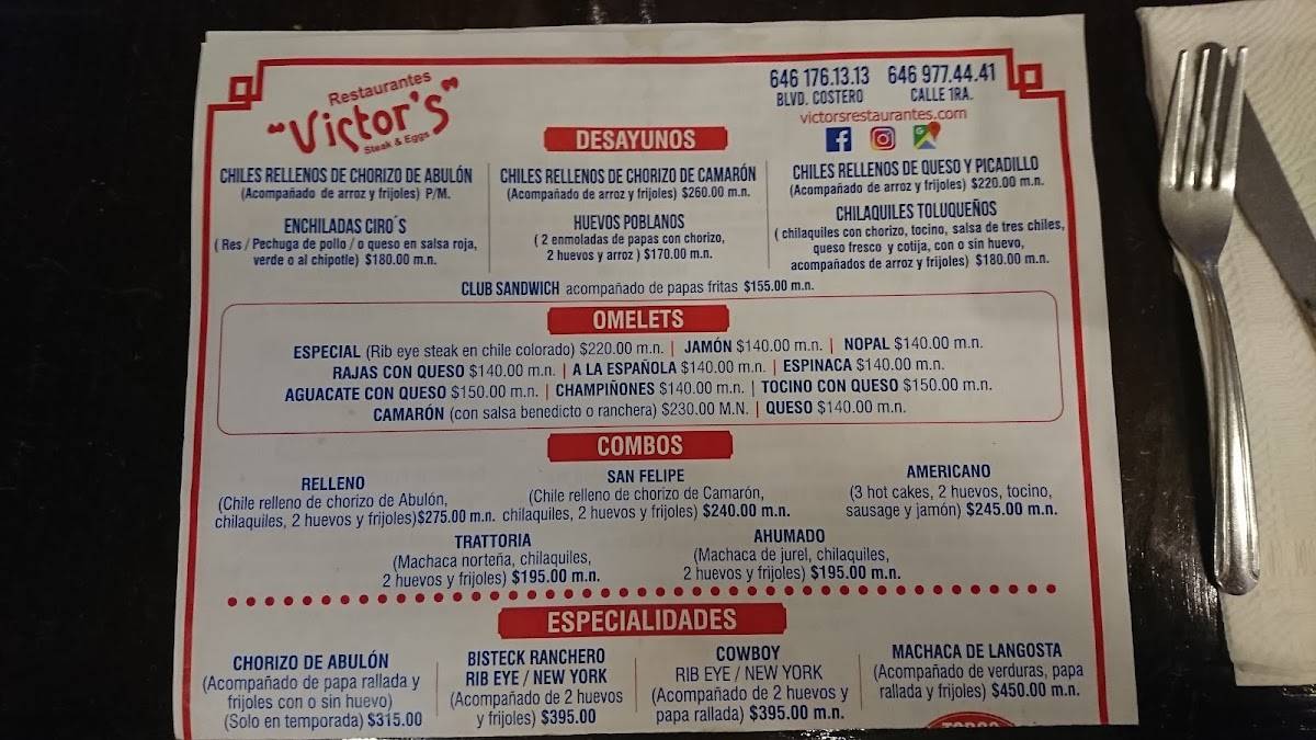 Menu at Restaurant Victor’s Boulevard, Ensenada, Lázaro Cárdenas 178