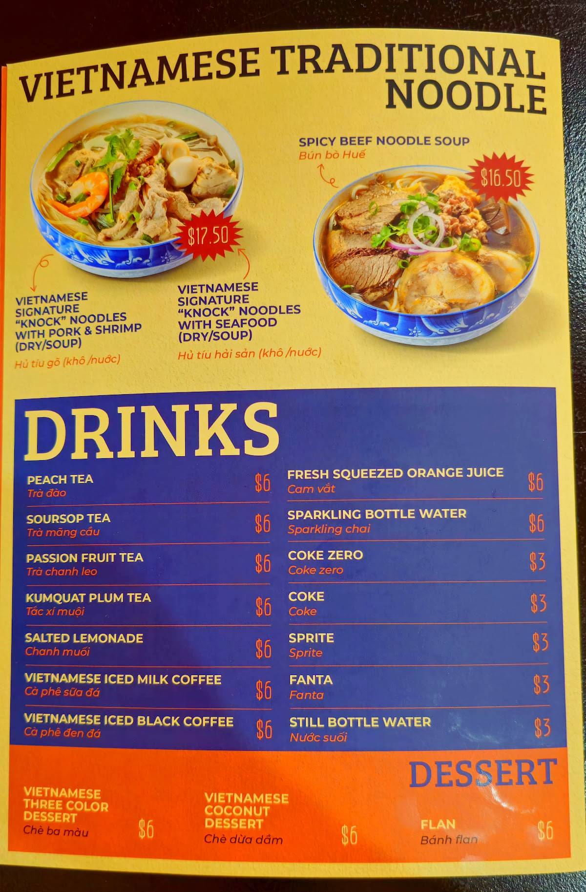 Menu at Vietfull Vietnamese Street Foods restaurant, Marrickville