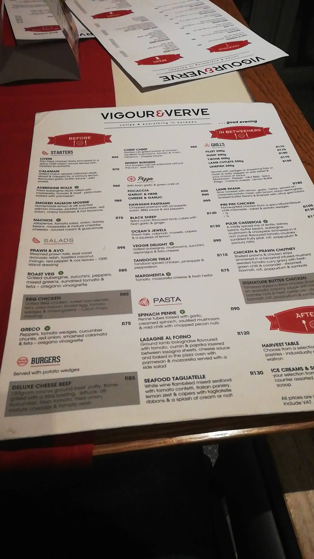 Menu at Vigour & Verve Durban restaurant, Durban, Southern Sun Elangeni ...