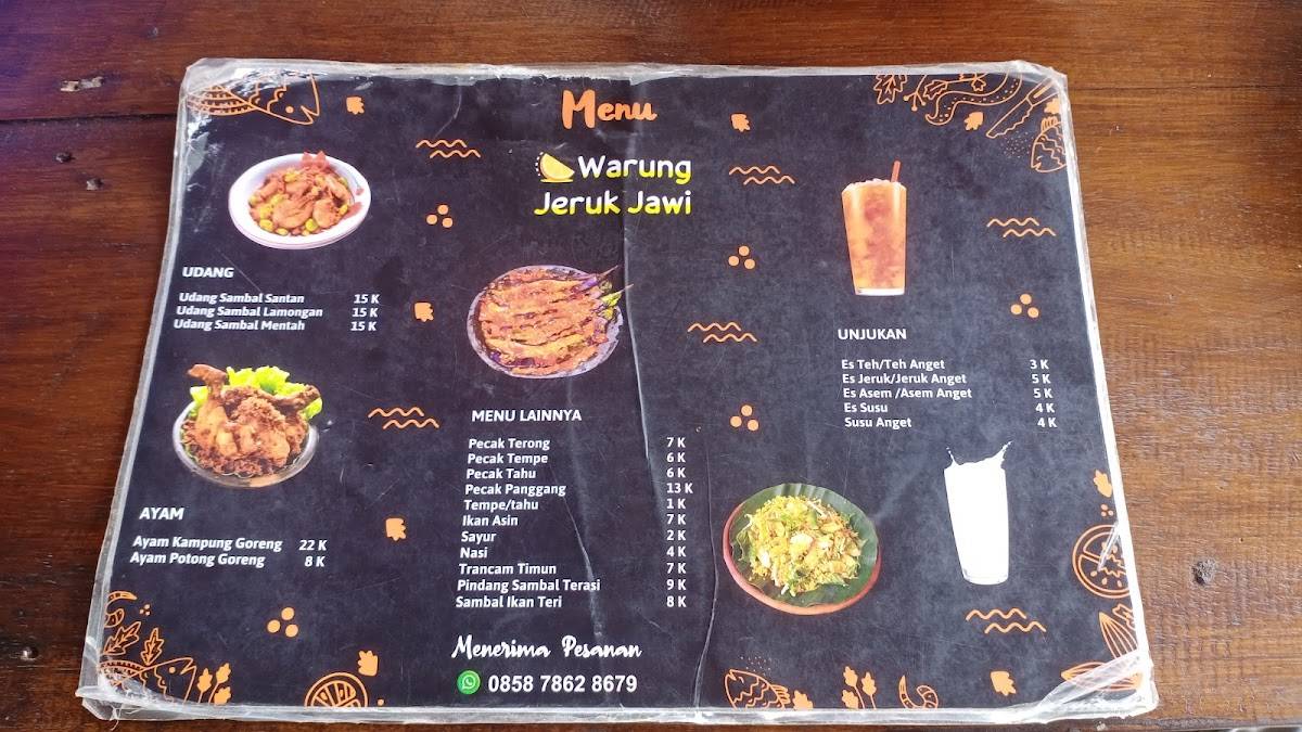 Menu at Warung JERUK JAWI ( WJJ ) restaurant, Indonesia