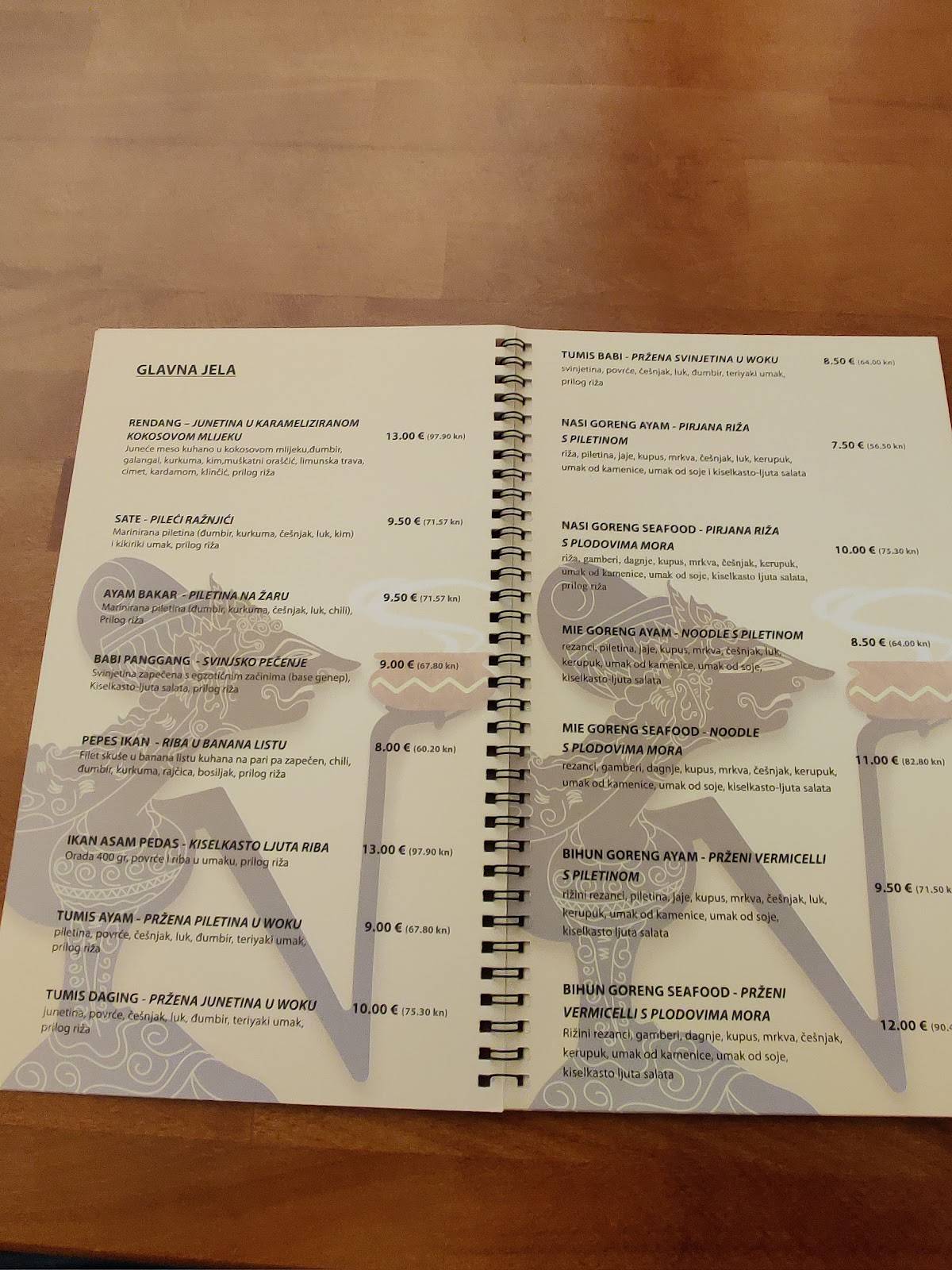 Carta de Restaurant Wayang, Rijeka