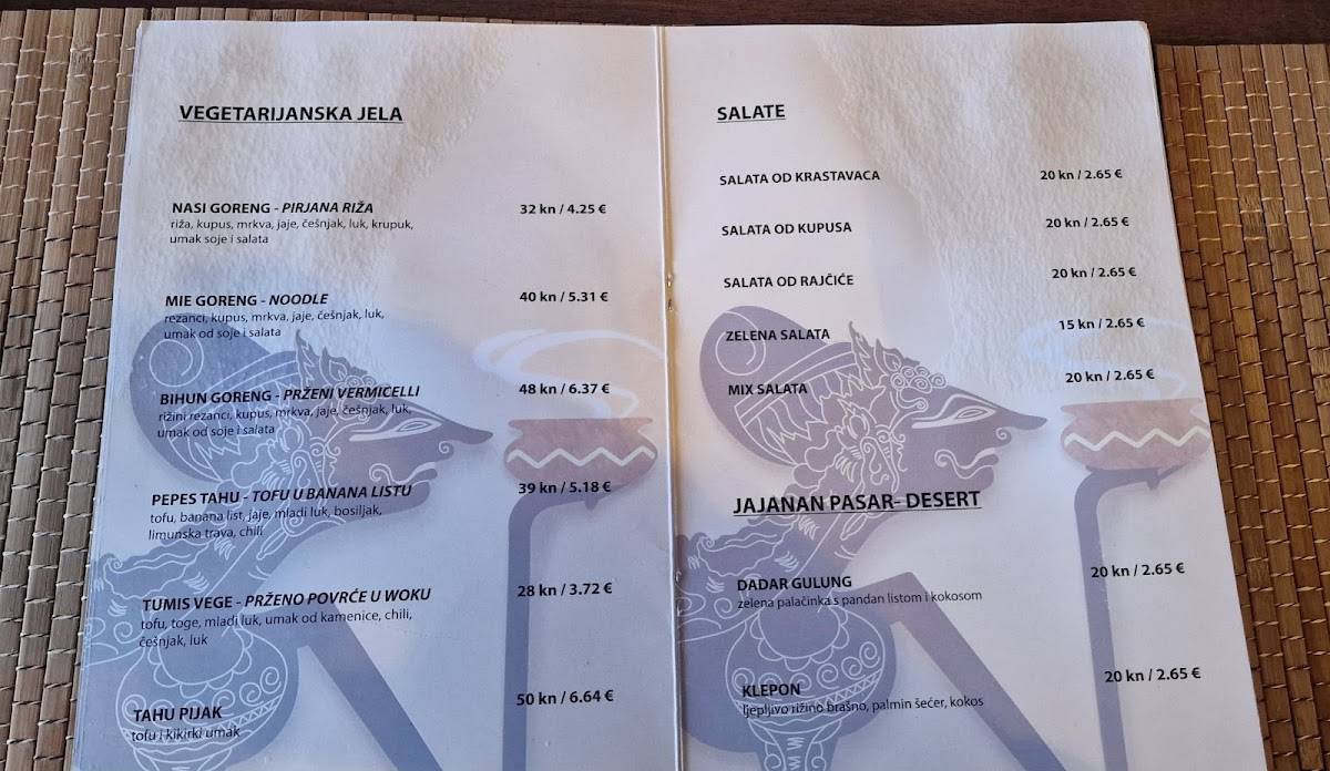 Carta de Restaurant Wayang, Rijeka