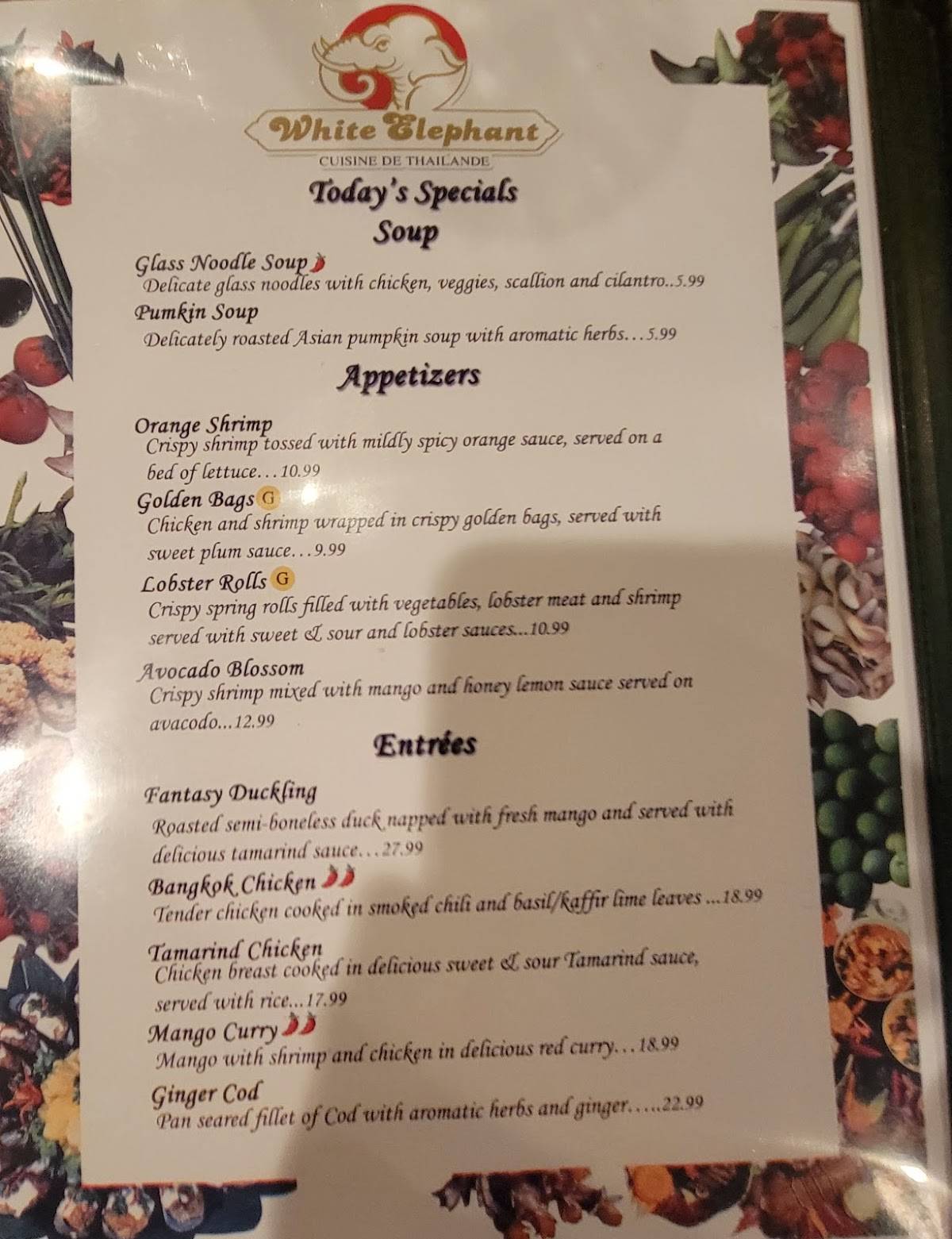 Menu at White Elephant Restaurant, Philadelphia, 759 Huntingdon Pike