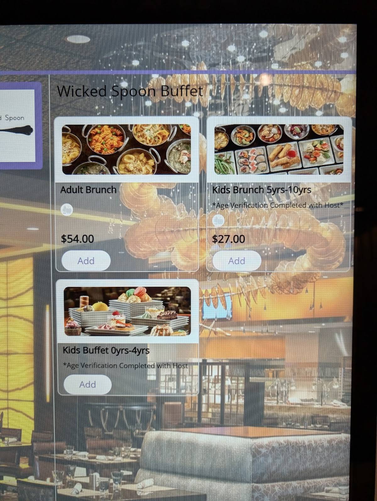 Menu at Wicked Spoon restaurant, Las Vegas