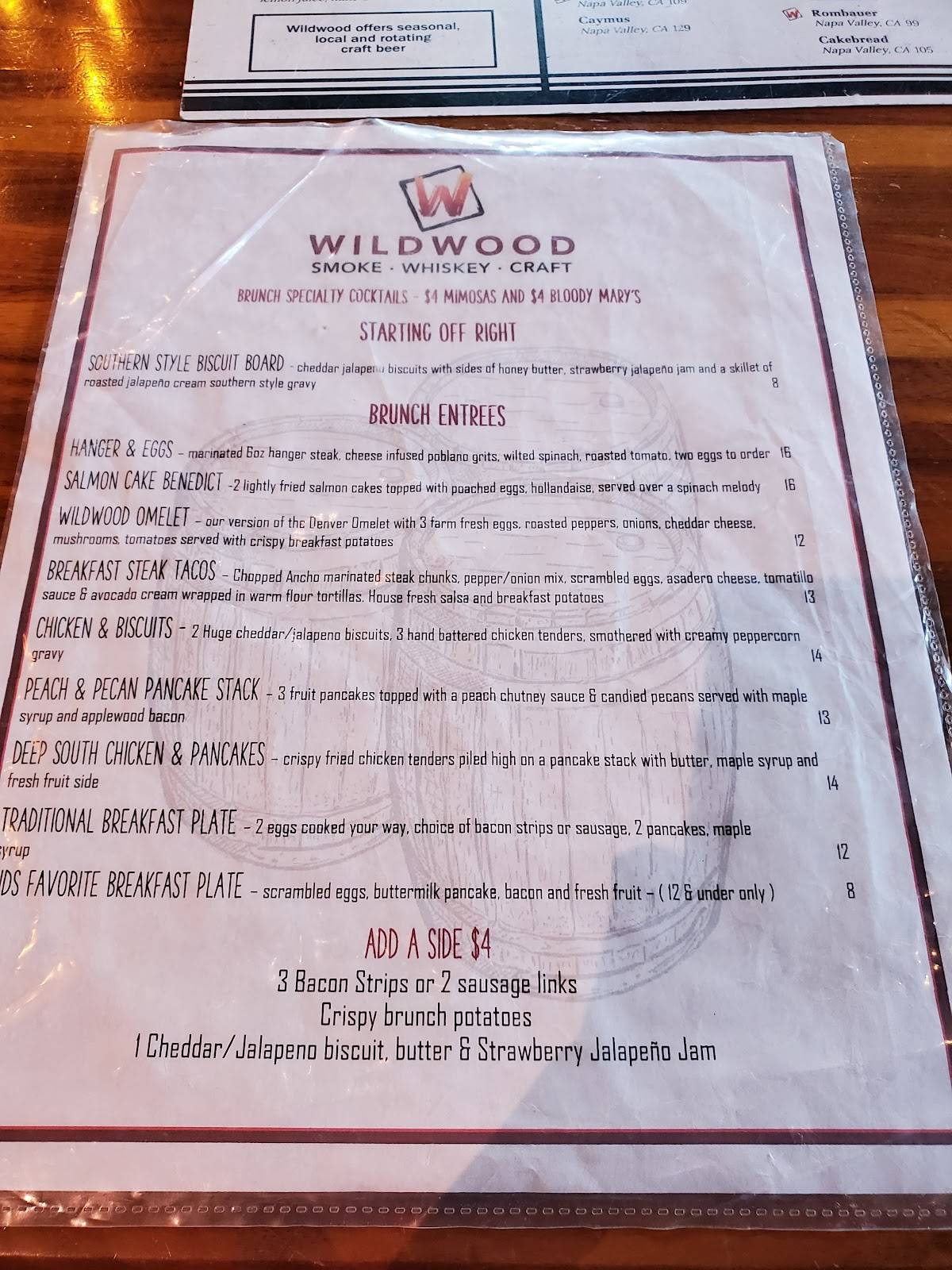 Menu at Wildwood Firewheel restaurant, Garland