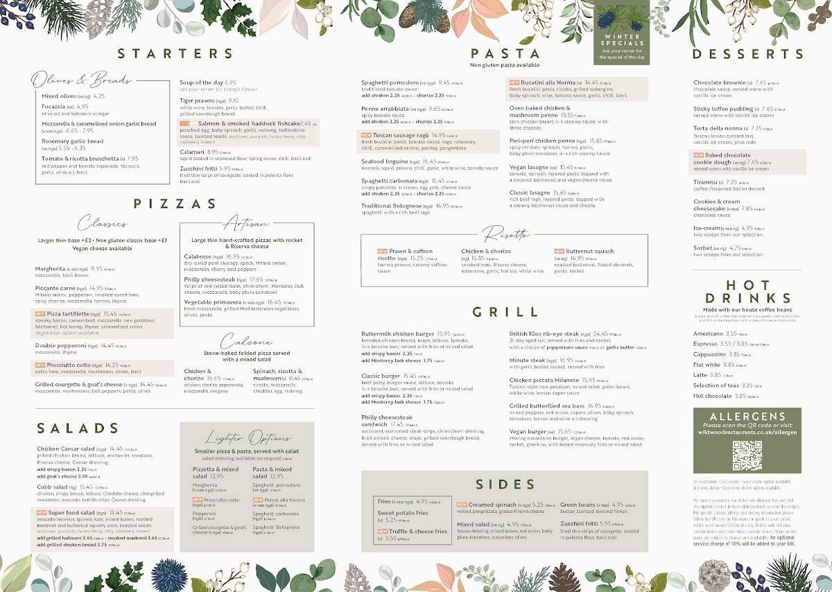 Menu at Wildwood Restaurants Wantage, Wantage
