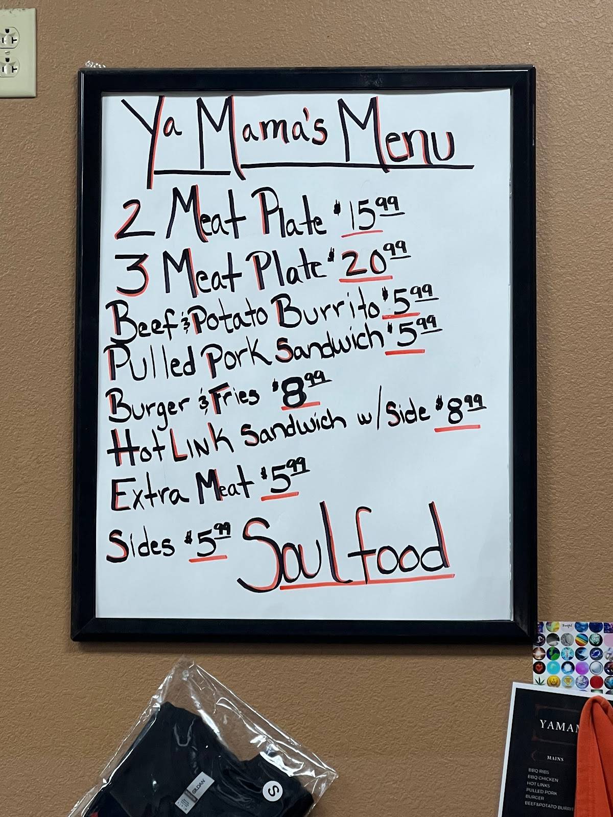 Menu at YaMamas Soul Food Restaurant, Tucson