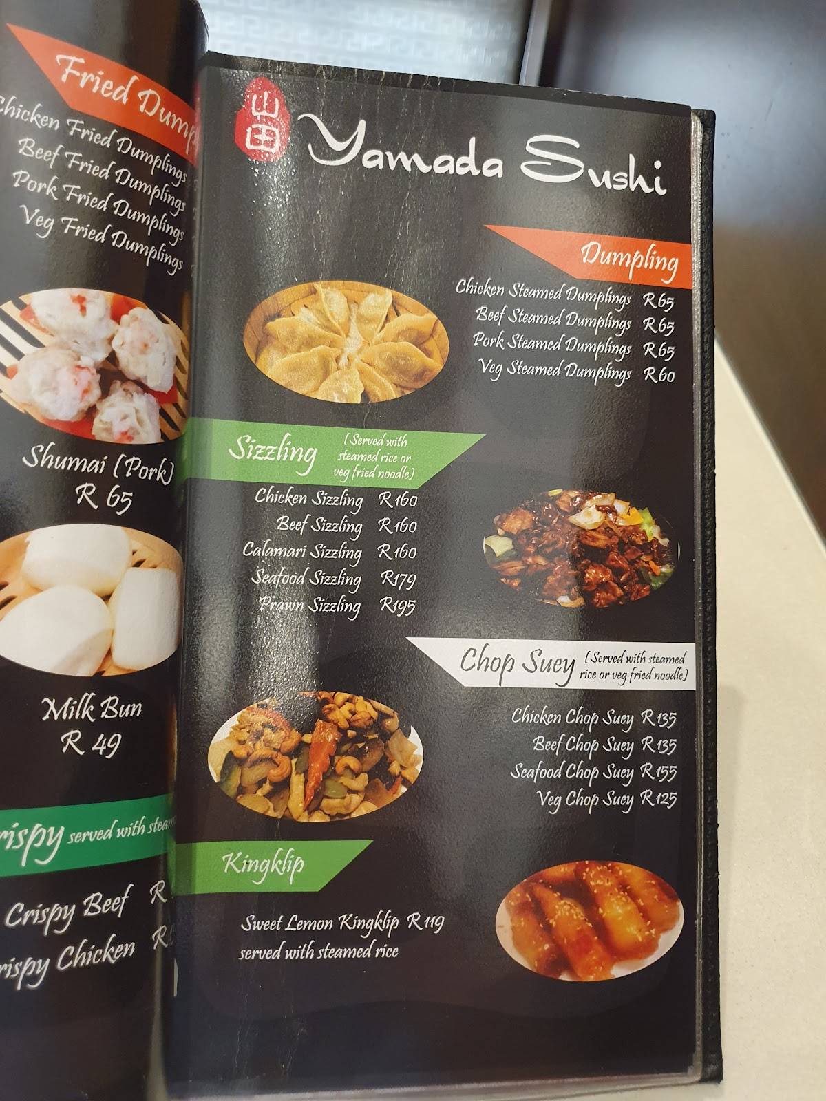 Menu at Yamada Sushi restaurant, Sandton, Cnr Rivonia and Mutual road