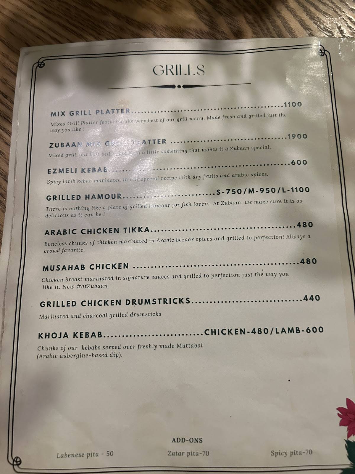 Menu at Zubaan - Middle-Eastern Kitchen, Bengaluru