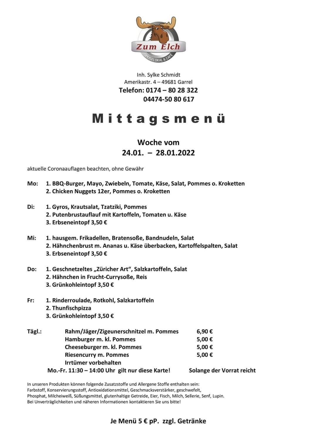 Speisekarte von Zum Elch restaurant, Garrel