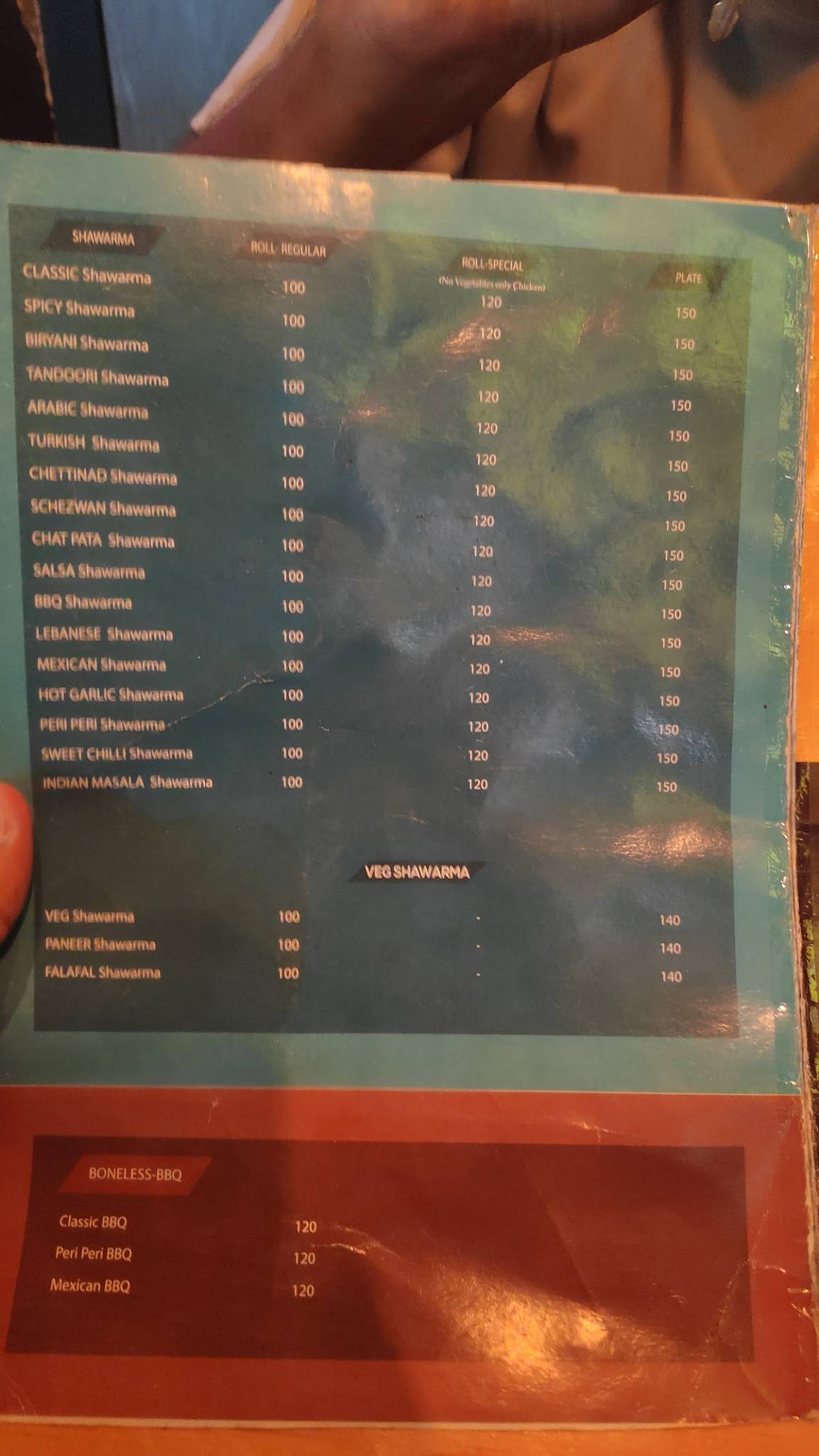 Menu at Zwarma (The Shawarma Makers), Anantapur