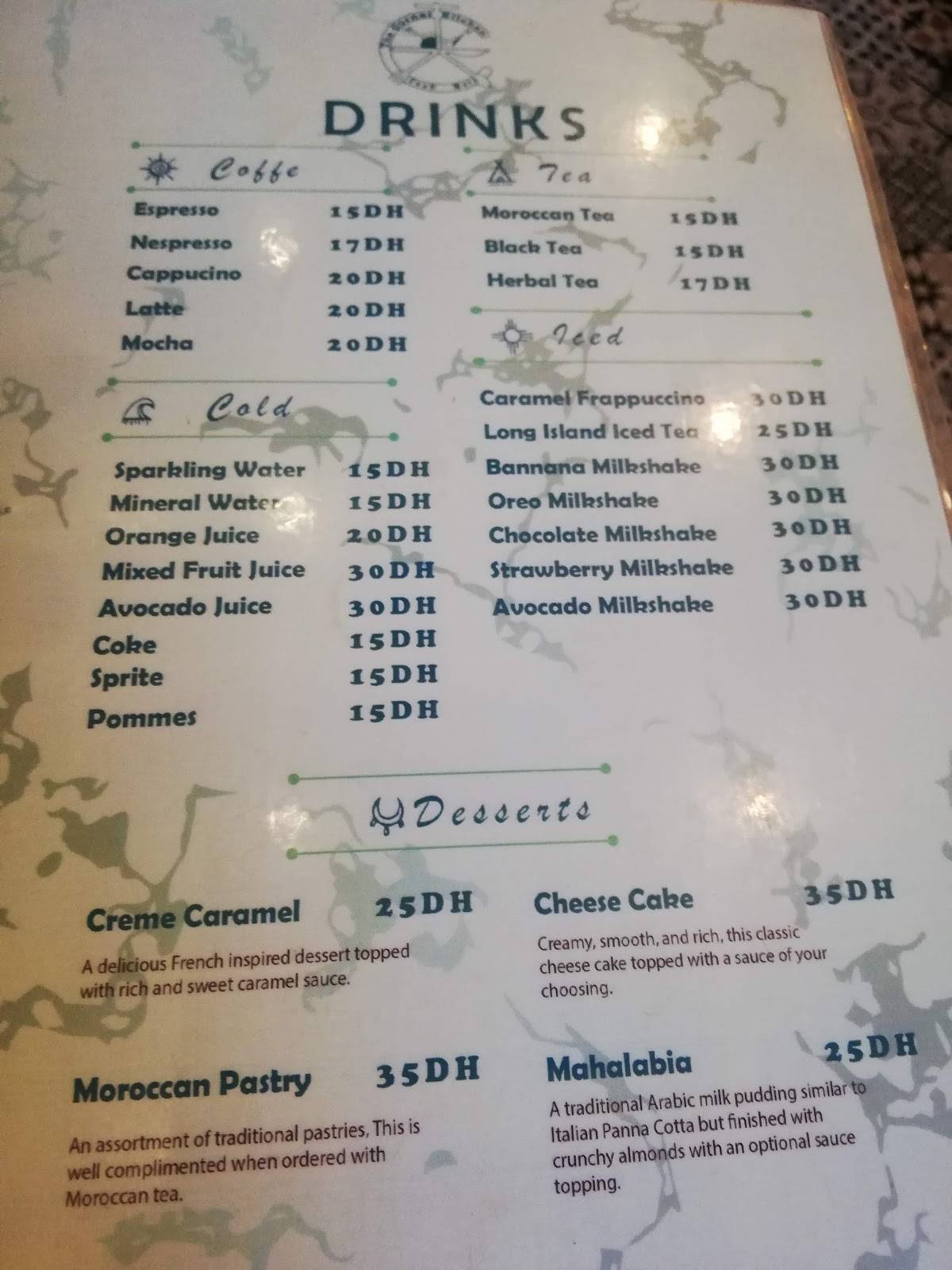 Menu at Restaurant corner kitchen, Fes