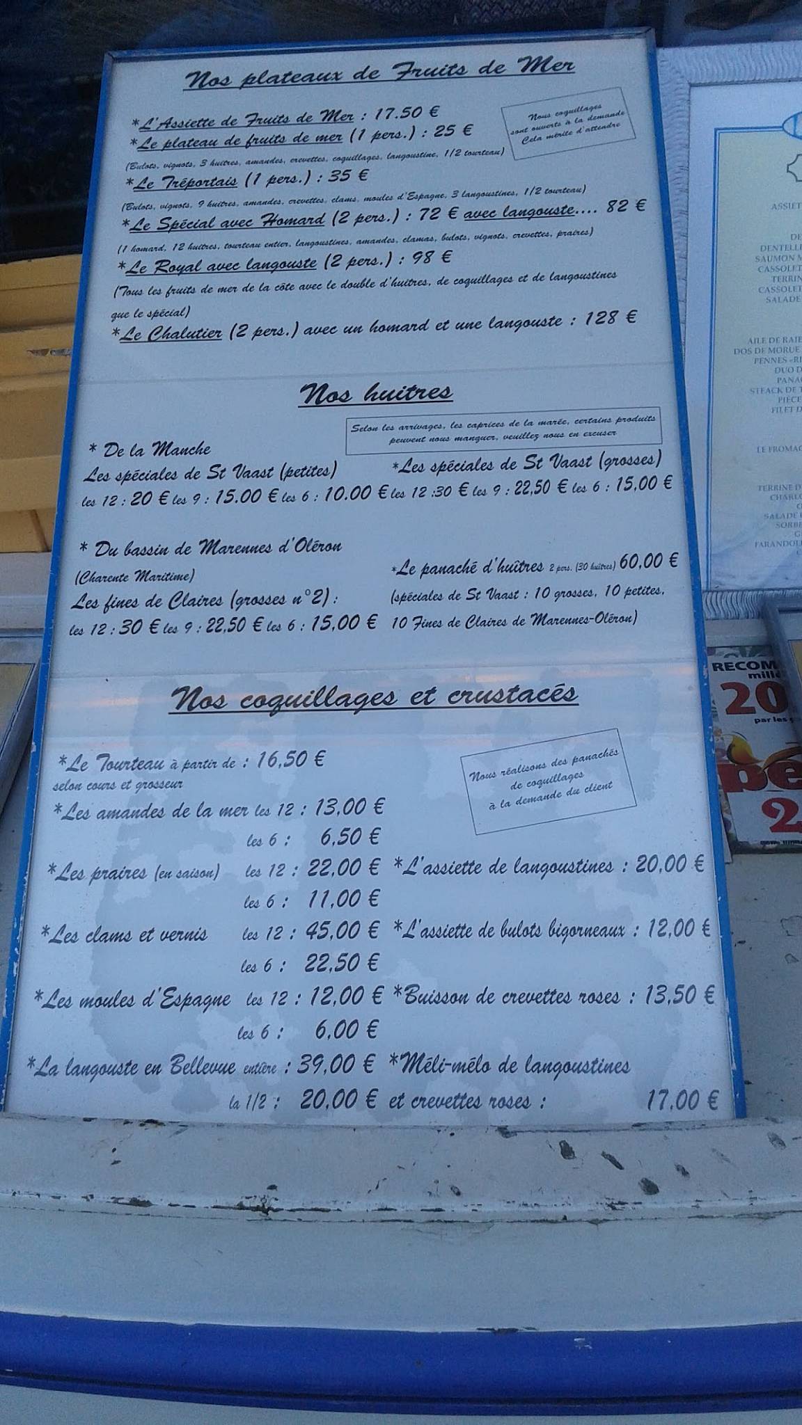 Menu au Restaurant le Saint Louis, Le Tréport