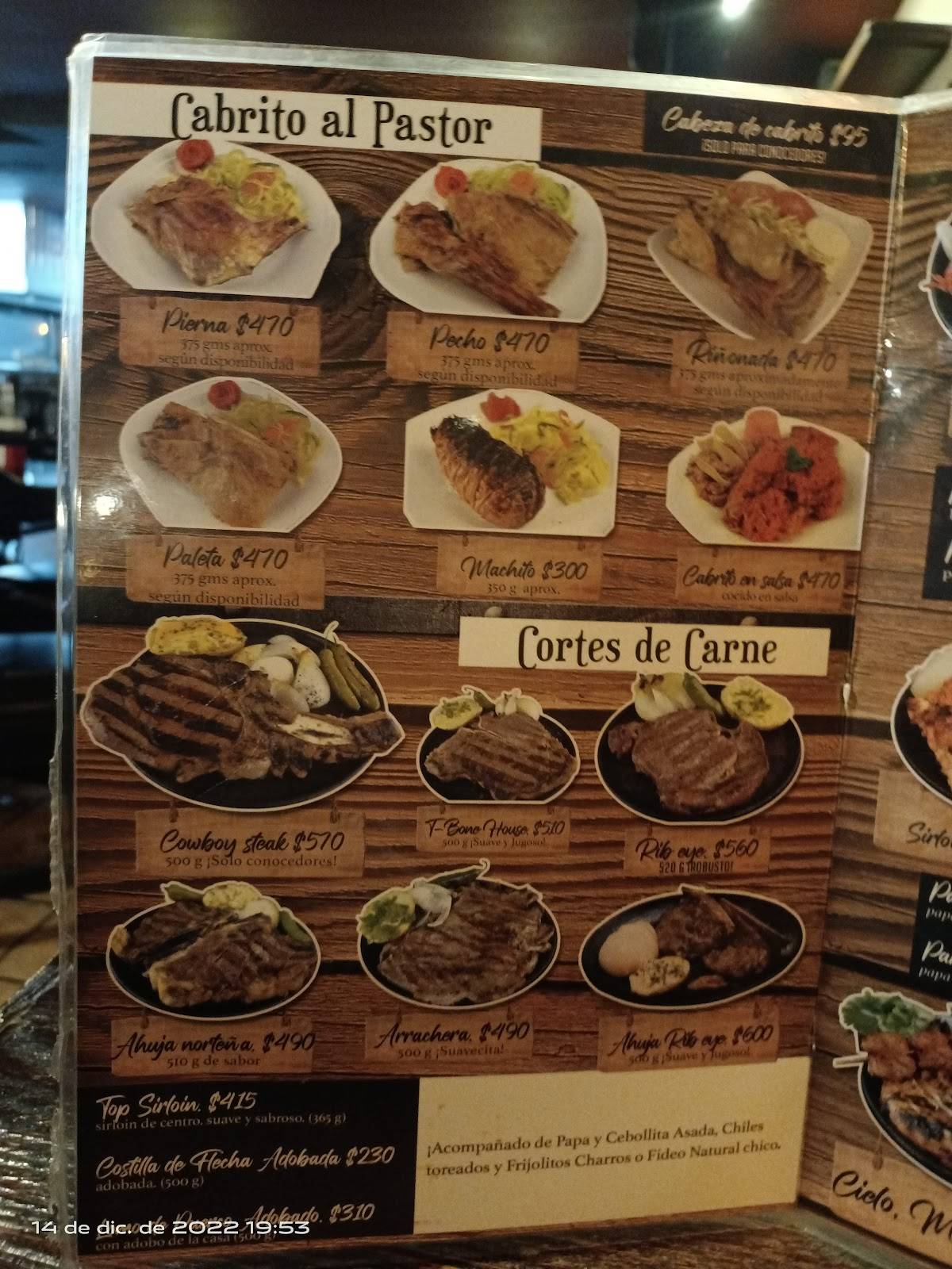 Carta de Restaurant Los Cabritos Alameda, Monterrey, C. Aramberri ...