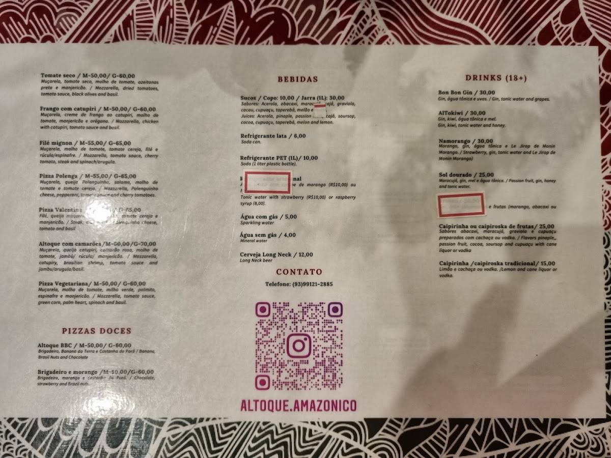Menu em Al Toque Amazônico restaurante, Alter do Chão