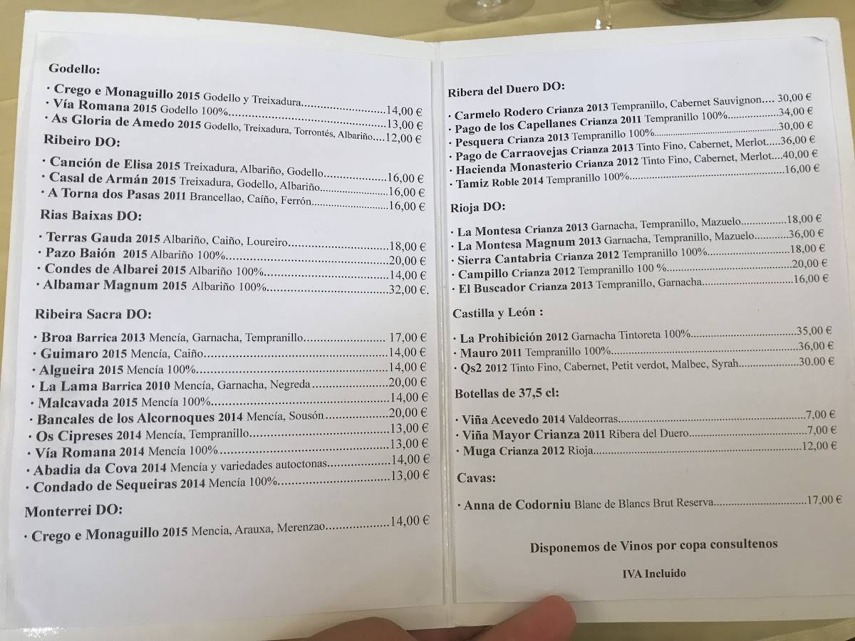 Menu at Restaurante Casa Sánchez, Rodeiro, Carretera General Lalin Monforte