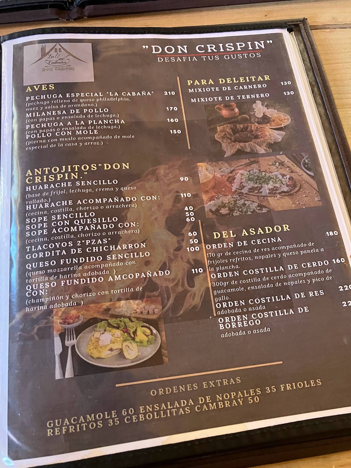 Carta de Restaurante "Don Crispin", Amecameca