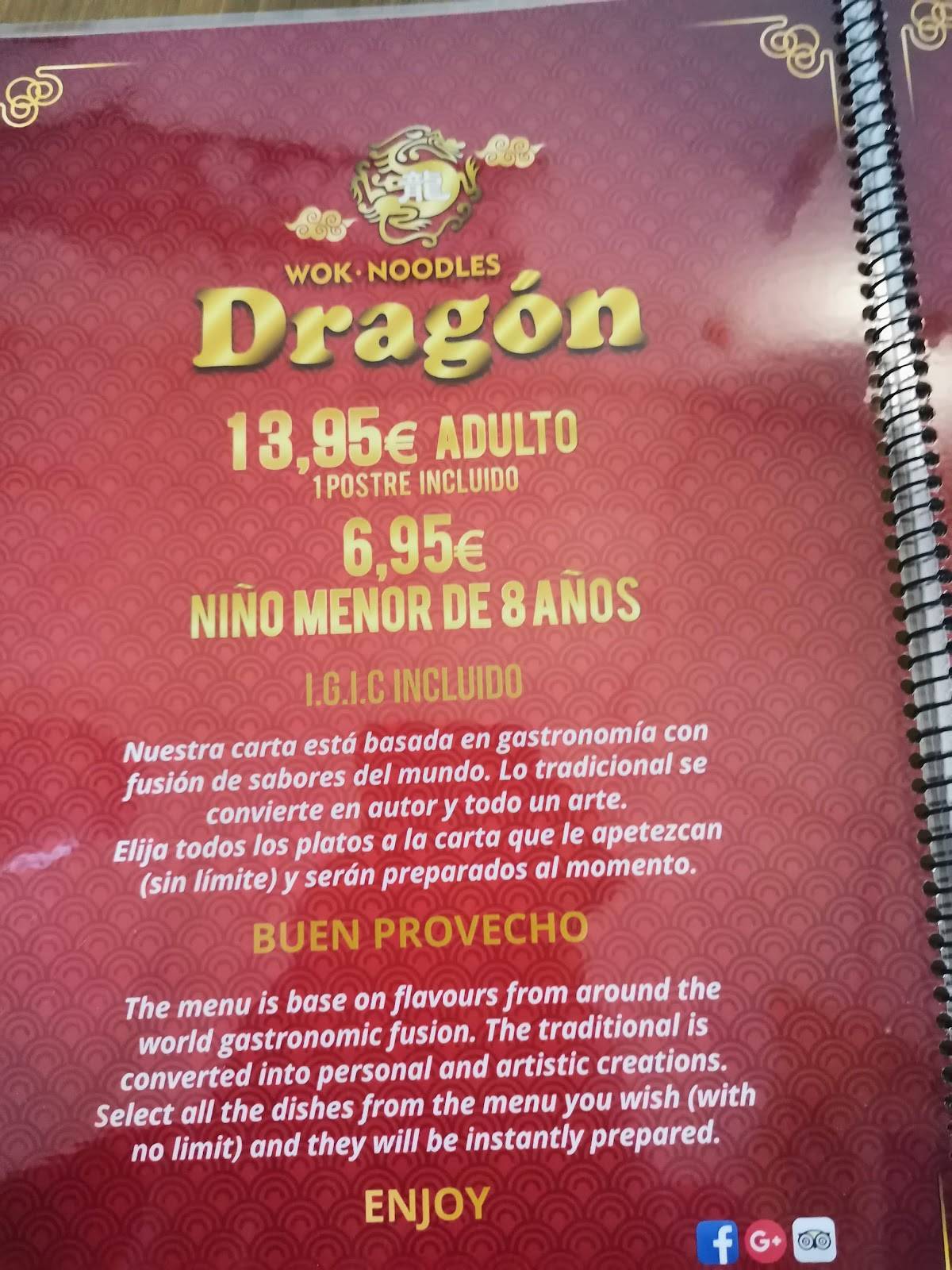 Menu at Restaurante Dragon Wok Noodles, Candelaria