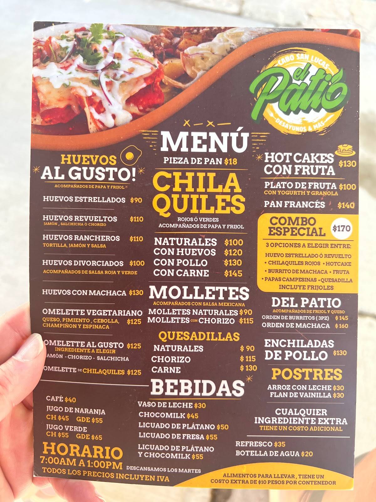 Menu at Restaurante El Patio, Cabo San Lucas